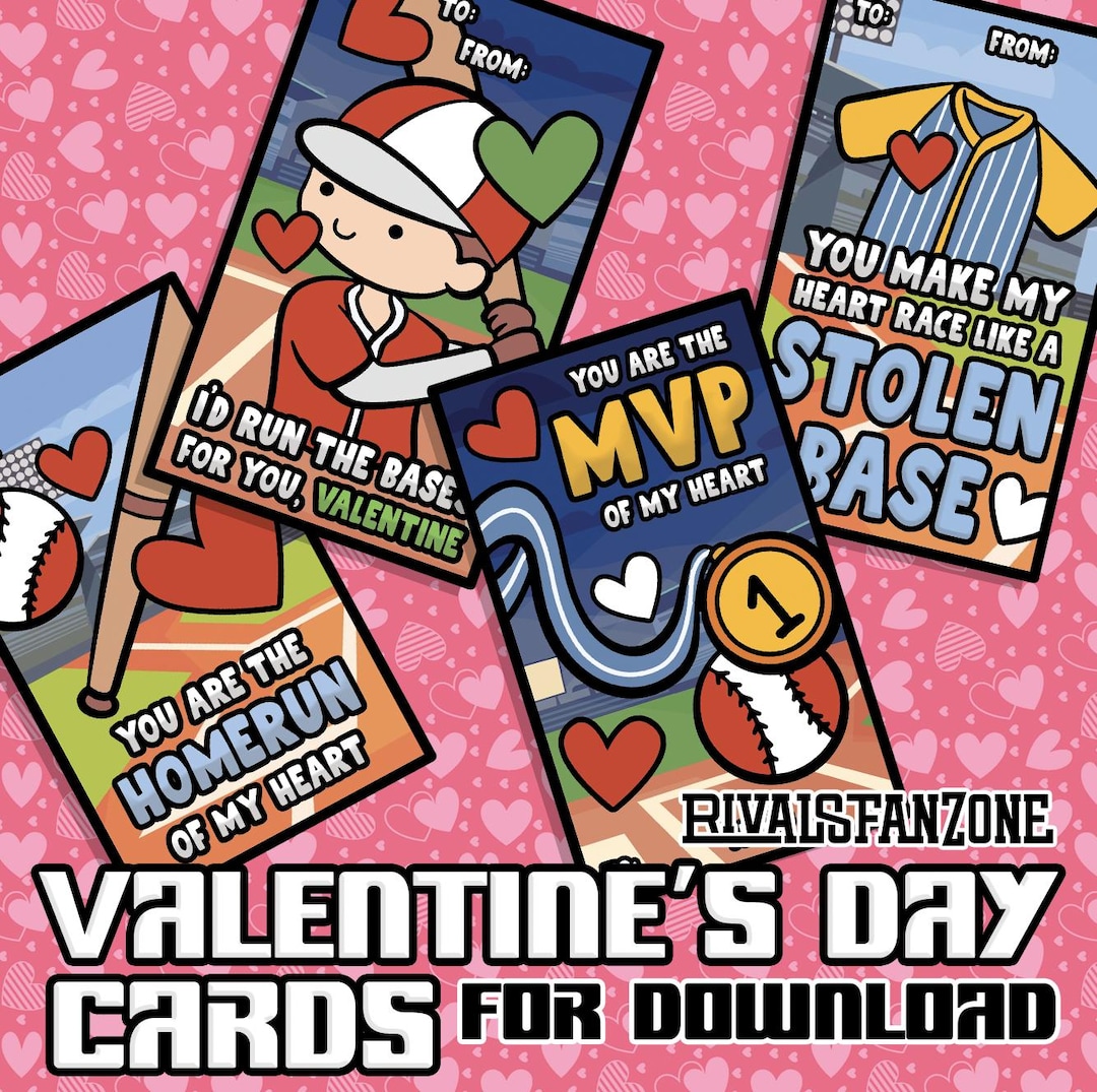 Baseball Game Valentines Day Cards, Digital File, Instant Download, Kid ...