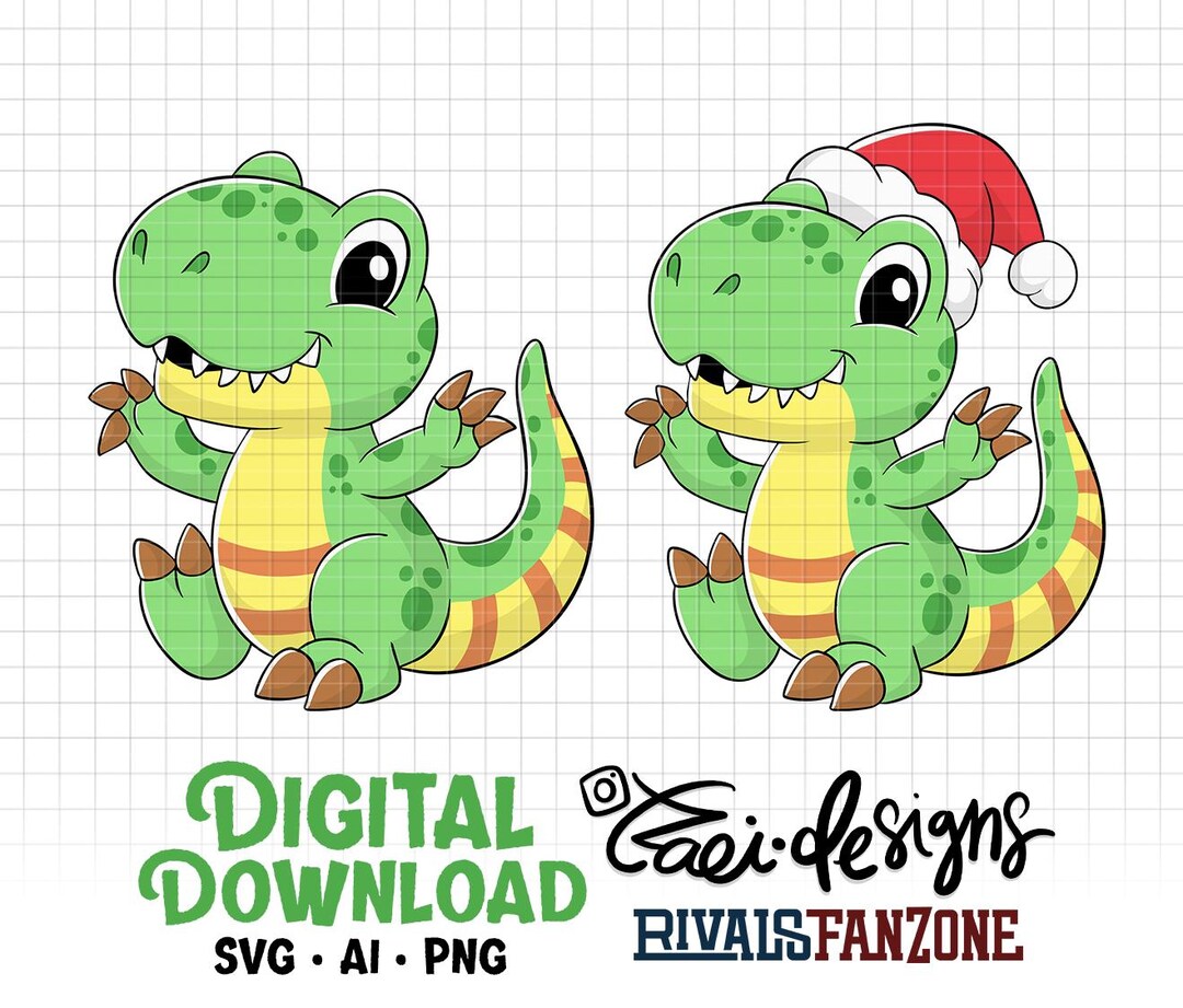 Dinosaur Hand Drawn Clipart, Christmas, .svg .png .ai .jpg (digital ...