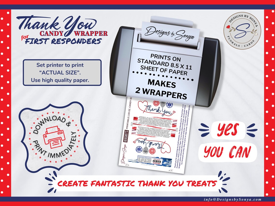 Thank You First Responder Candy Bar Wrapper Printable Appreciation Gift ...