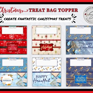 Christmas Treat Bag Topper Printable Digital Download Green Bow & Polka ...