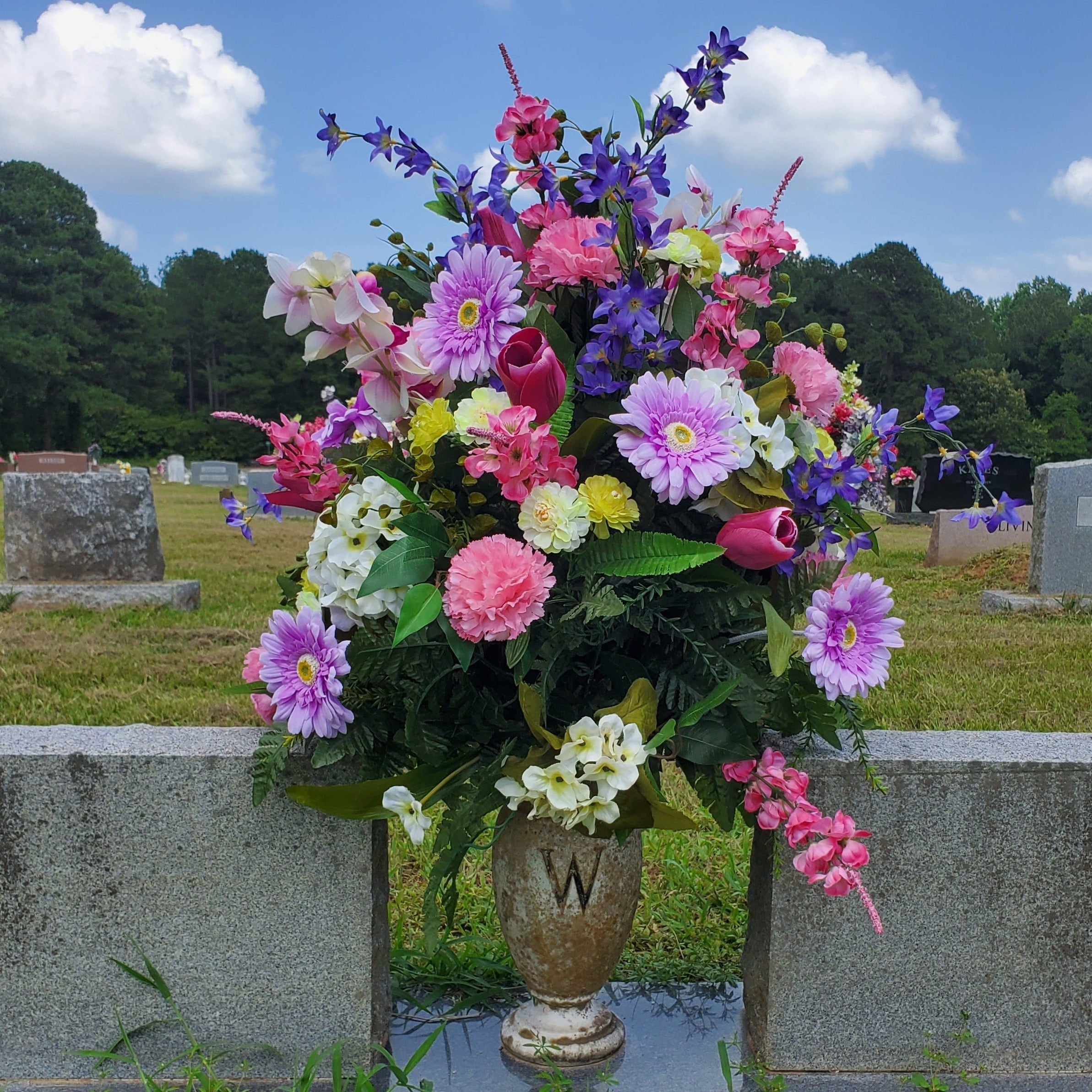 Make It Uniquely Yours. Lifelike Custom Designed Memorial / Funeral / Grave Cemetery Floral Vase ...