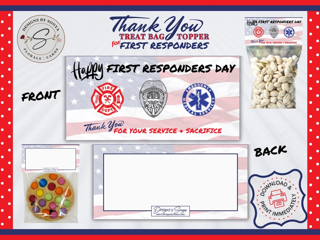 First Responder Thank You Treat Bag Topper Printable Snack Tag Fire ...