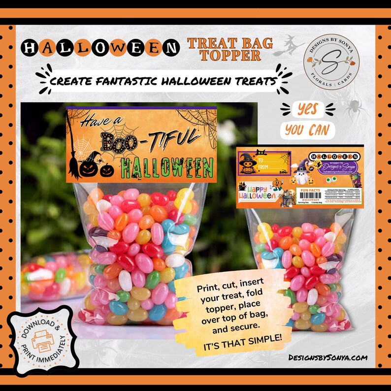 Halloween Treat Bag Toppers Printable – Set of 4 | Boo-tiful & Fun ...