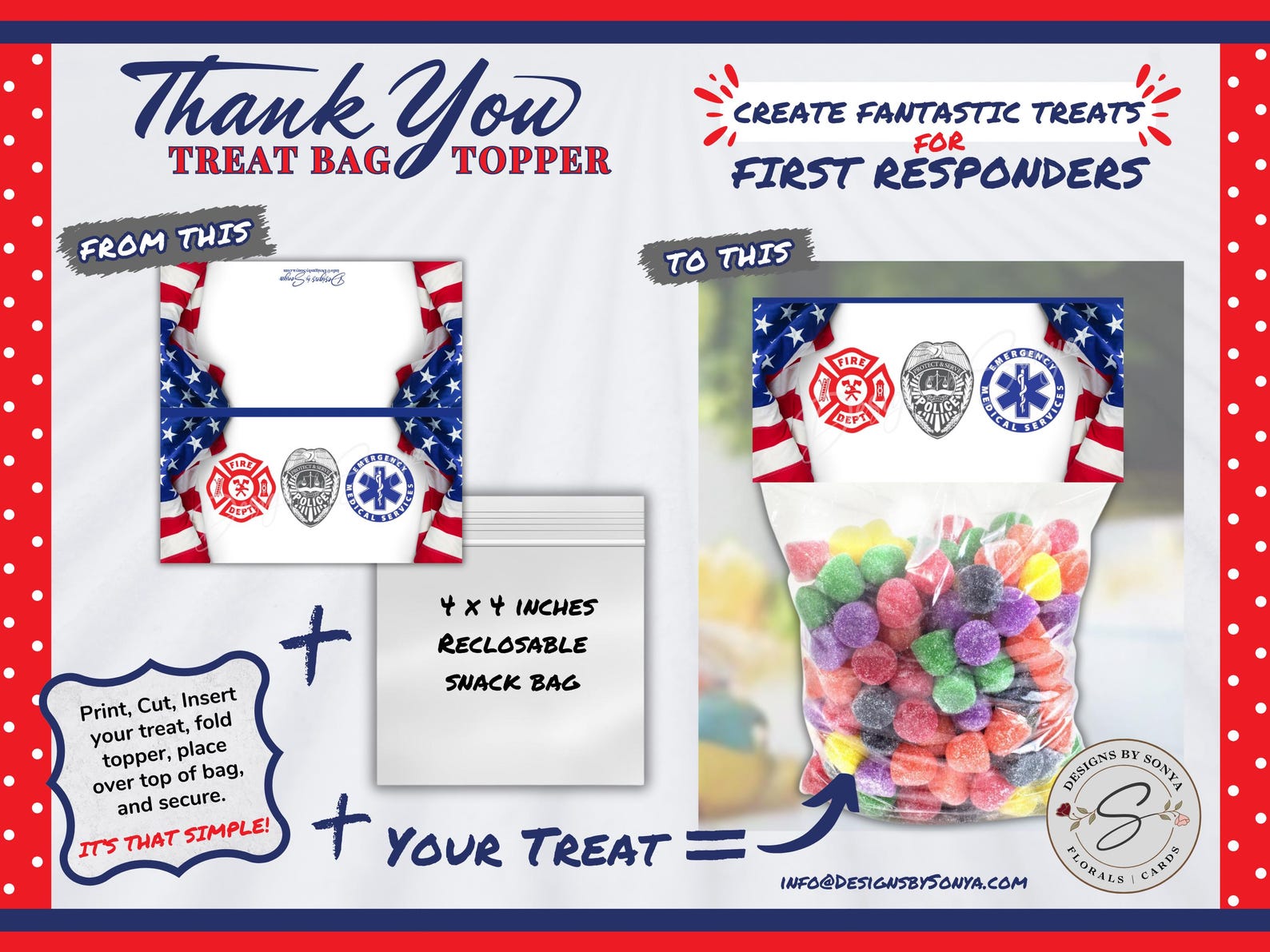 First Responders Thank You Treat Bag Topper | Printable Instant ...