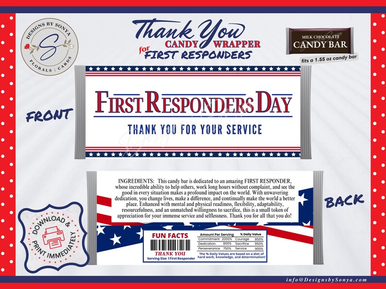 Printable First Responders Day Candy Bar Wrapper – DIY Thank You Gift ...