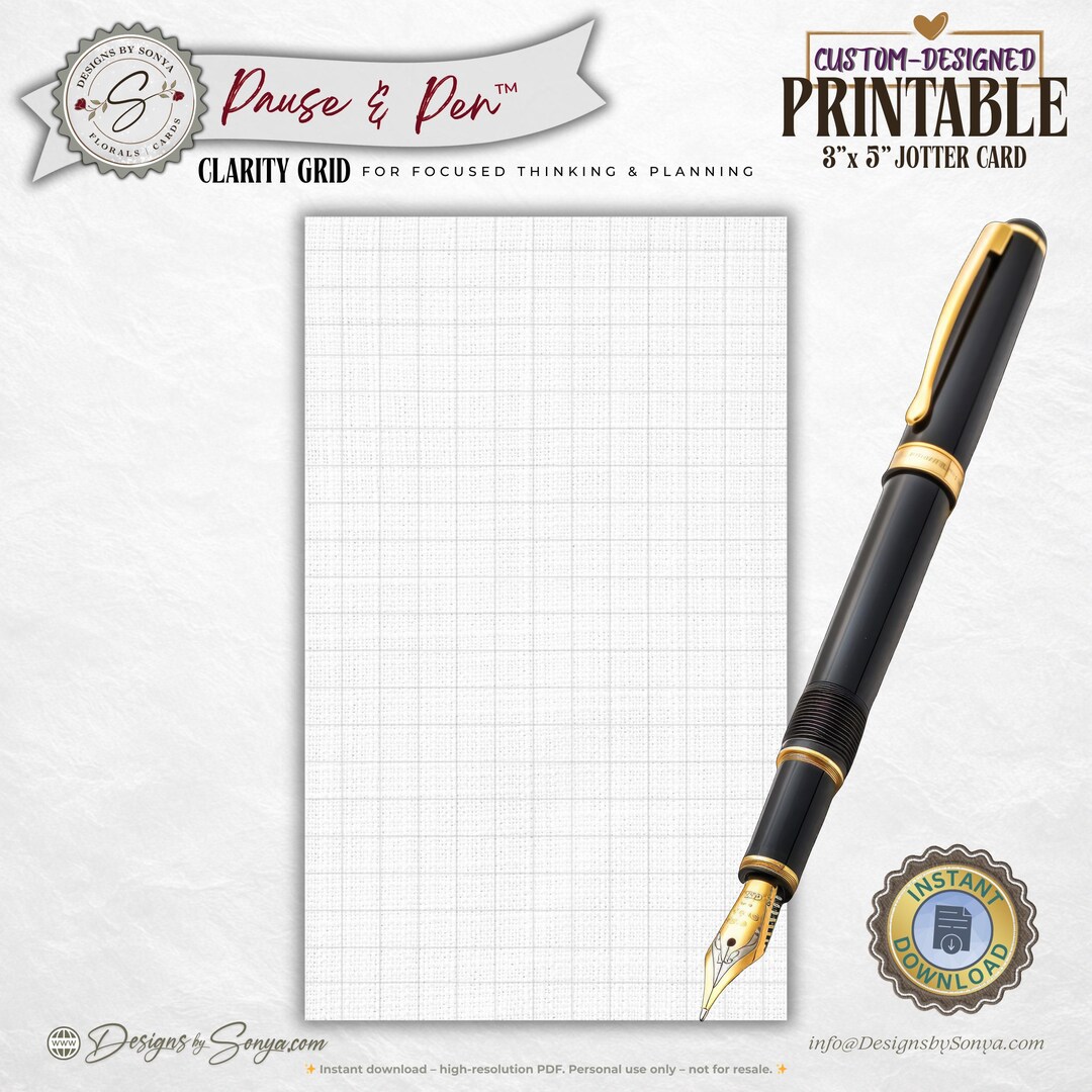 3x5 Grid Jotter Card Printable – Minimal Graph Note Card for Planning ...