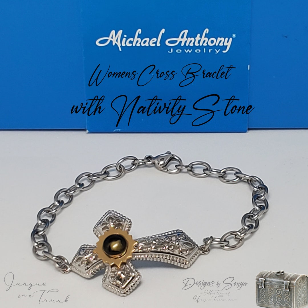 Michael Anthony Jewelry Nativity Stone Cross Bracelet - Stainless Steel - Limited Edition Women ...