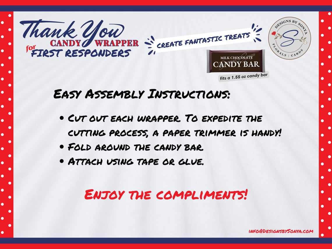Thank You First Responder Candy Bar Wrapper Printable Appreciation Gift ...