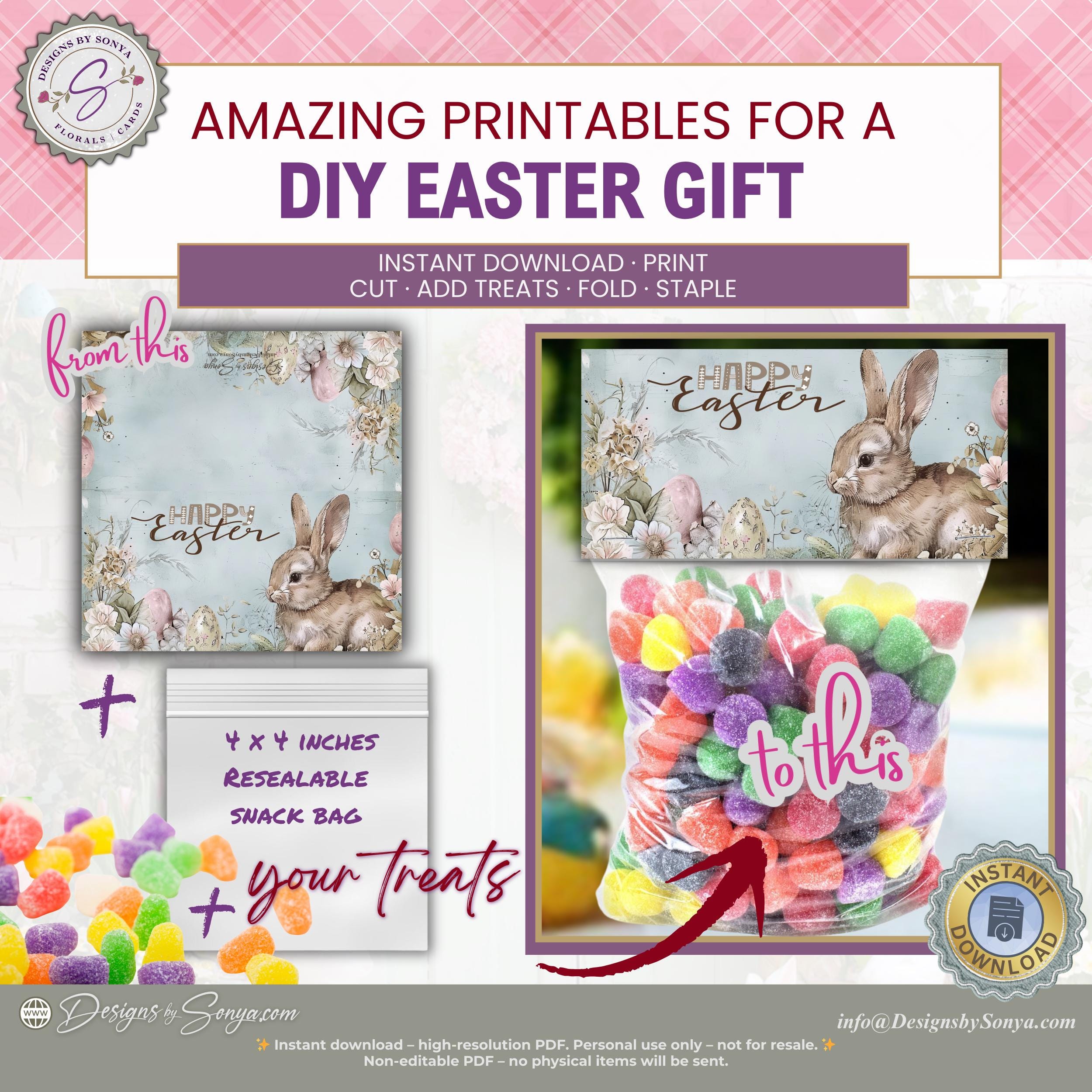 Watercolor Printable Easter Bunny Treat Bag Topper, DIY Easter ...