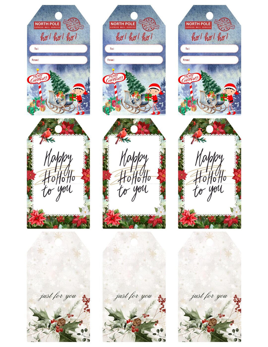 Printable ho Ho Ho Christmas Gift Tags Holiday Labels Instant Download ...