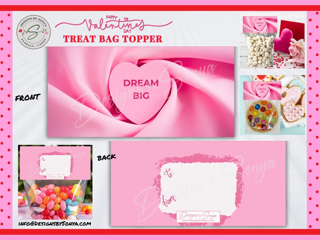 Printable Valentine's Day Treat Bag Toppers, Dream Big Candy Heart ...