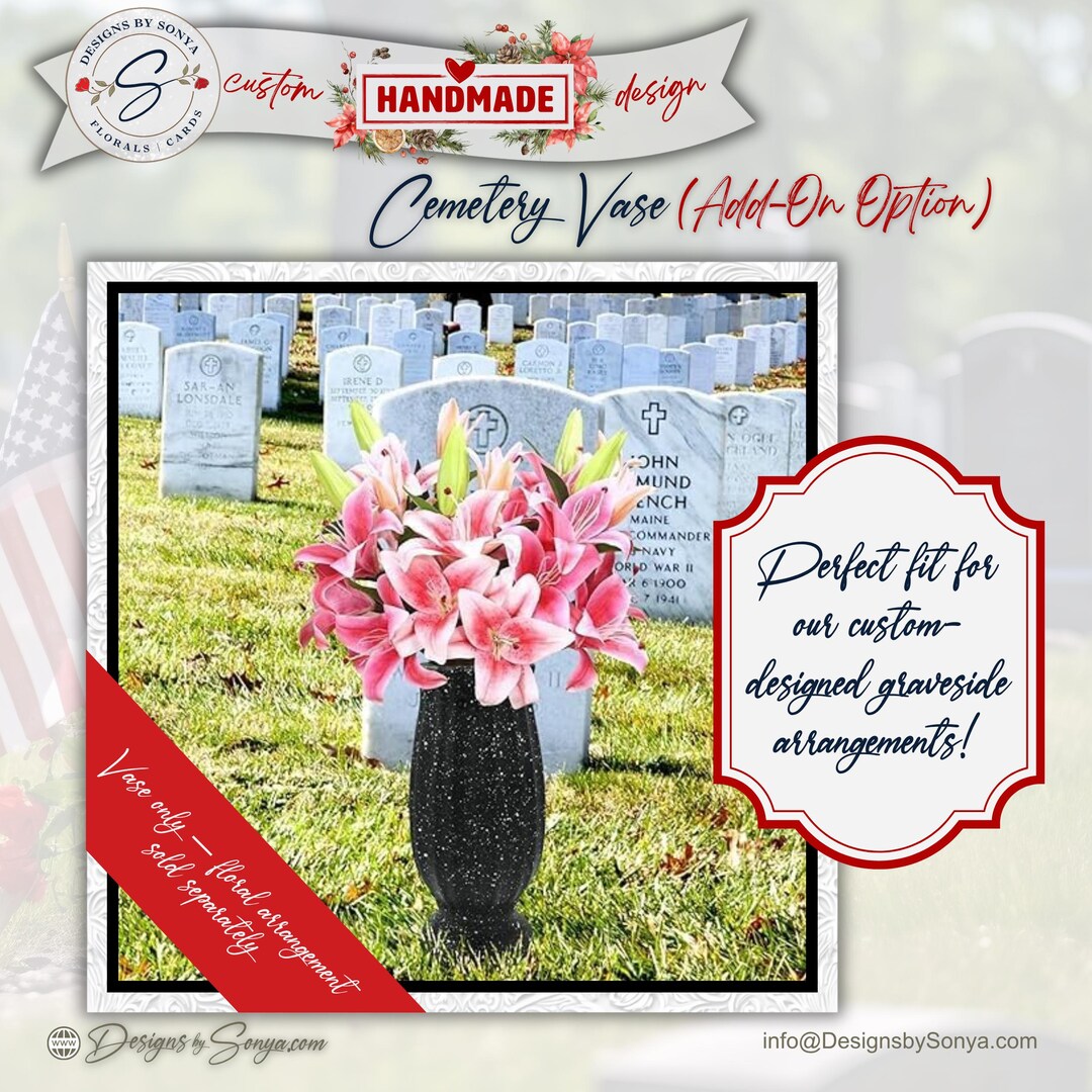Black Cemetery Vase With Dual Metal Stakes – Weather-ready Graveside ...