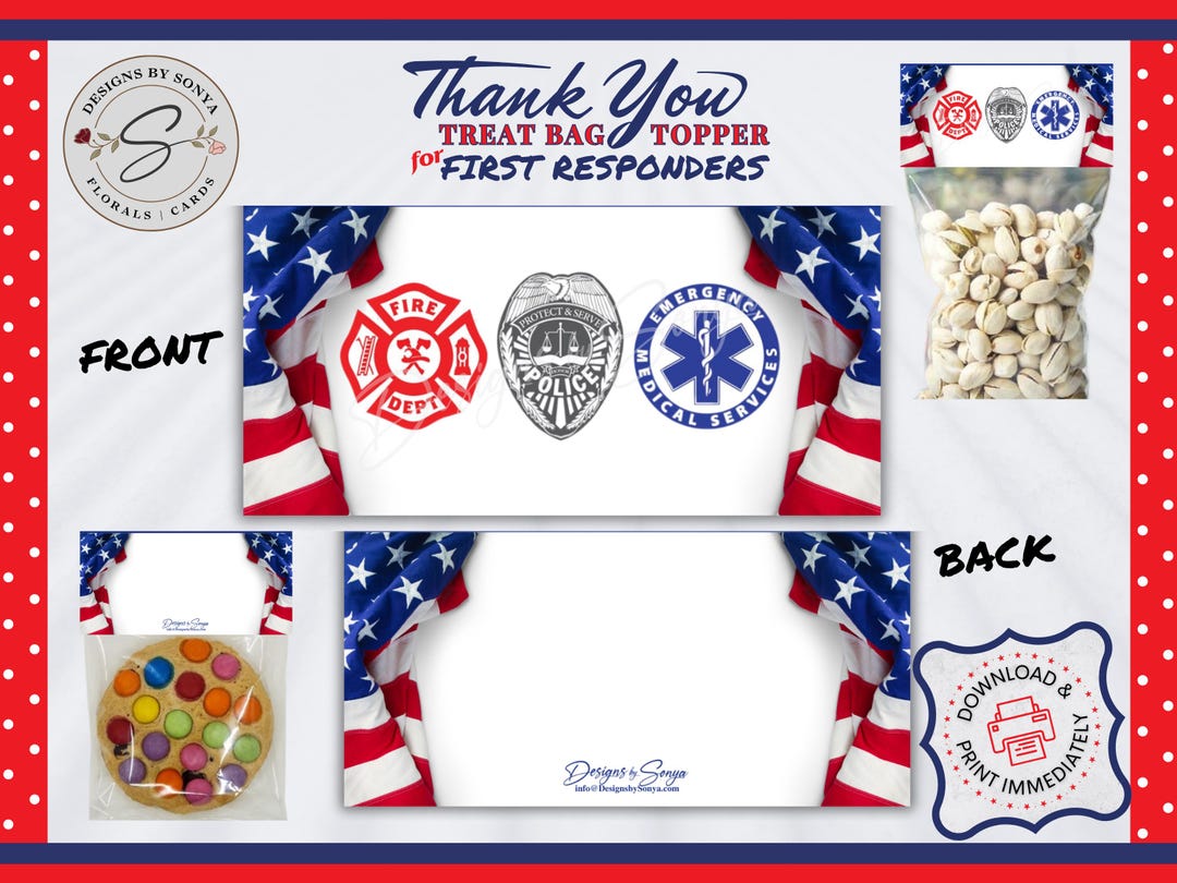 First Responders Thank You Treat Bag Topper | Printable Instant ...