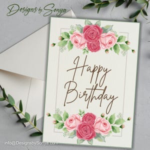 Printable Floral Birthday Wishes | 5x7 Pink Rose Birthday Card | DIY ...
