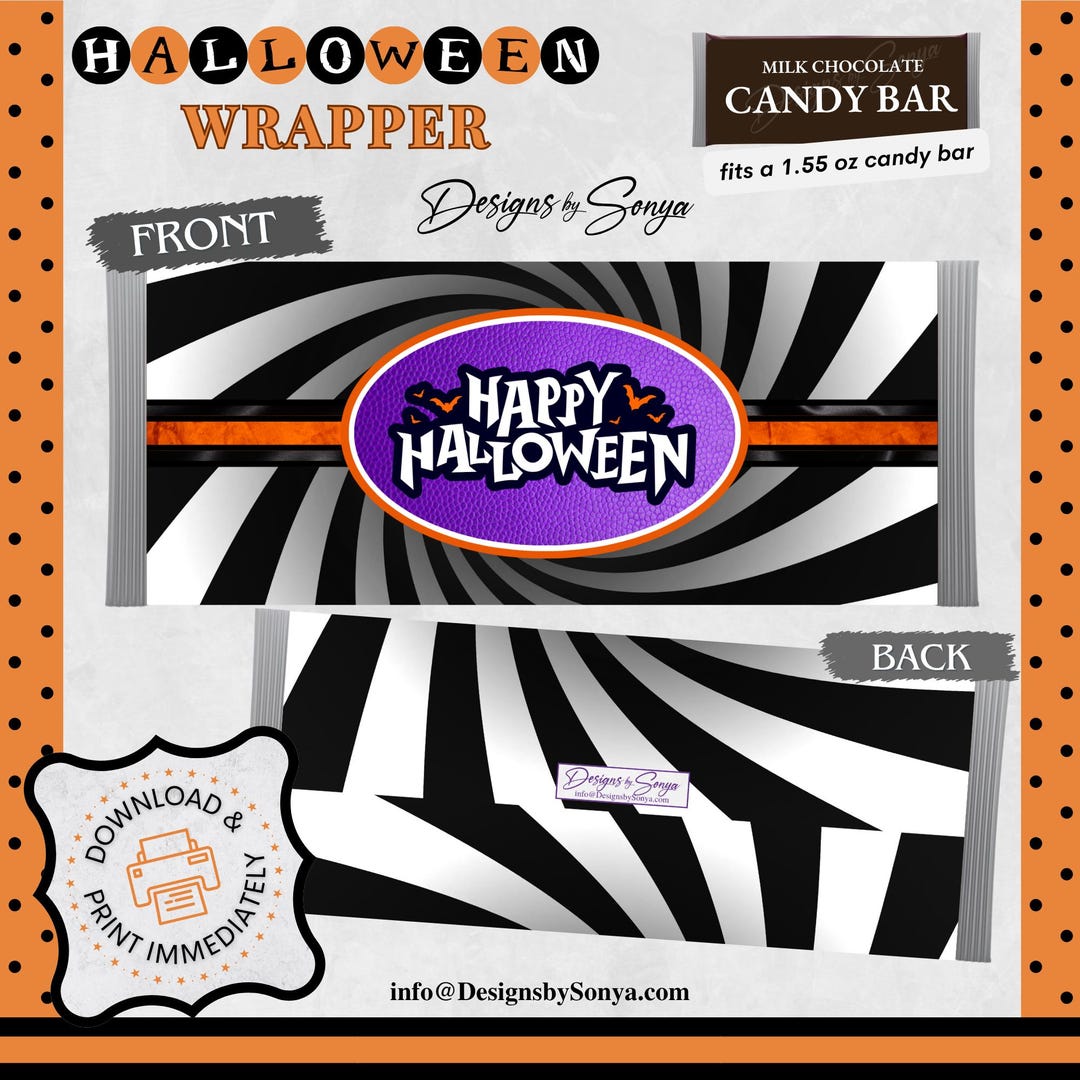 Printable Happy Halloween Candy Bar Wrapper – Black & White Swirl W ...
