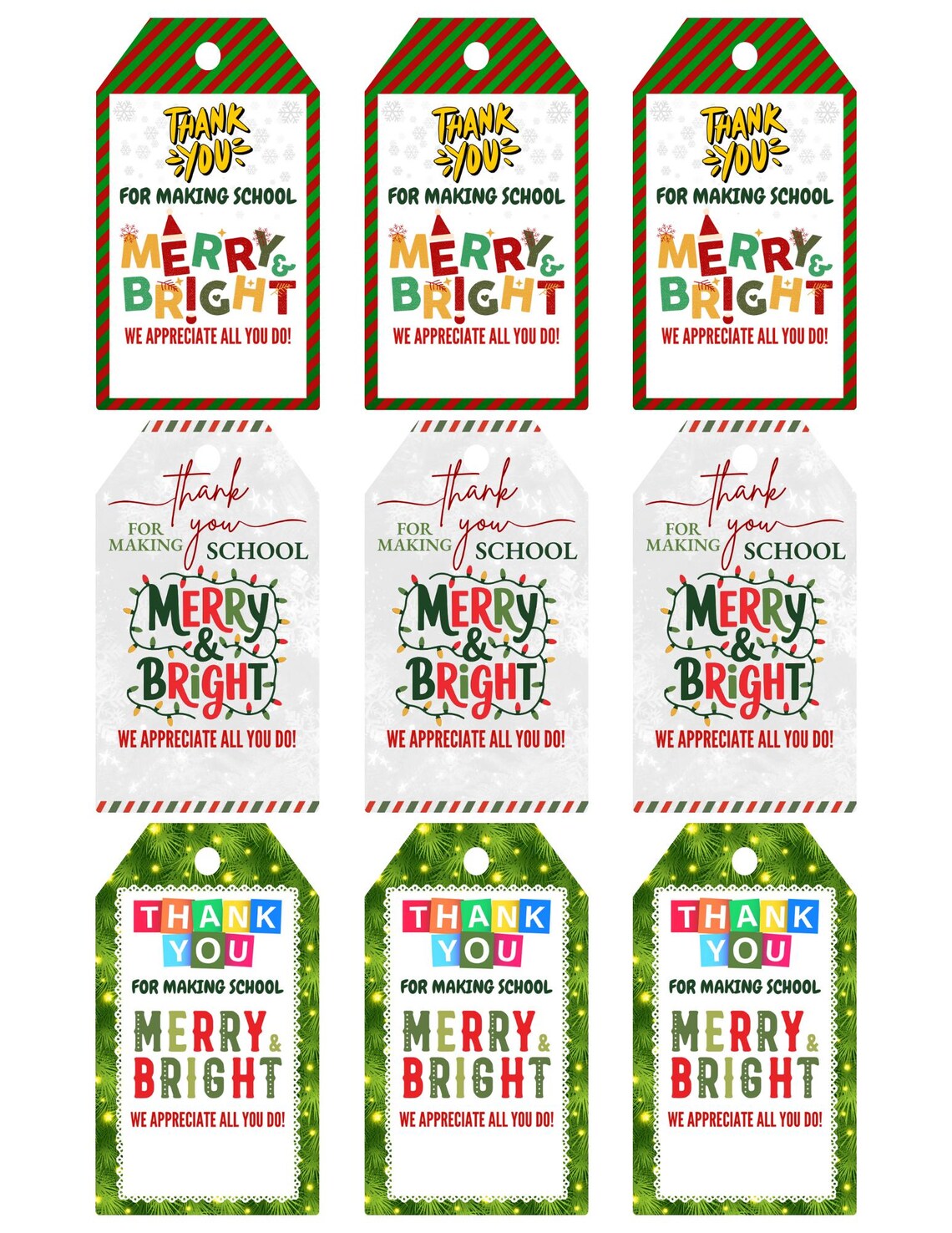 Teacher Appreciation Holiday Gift Tags Merry & Bright Printable Tags ...