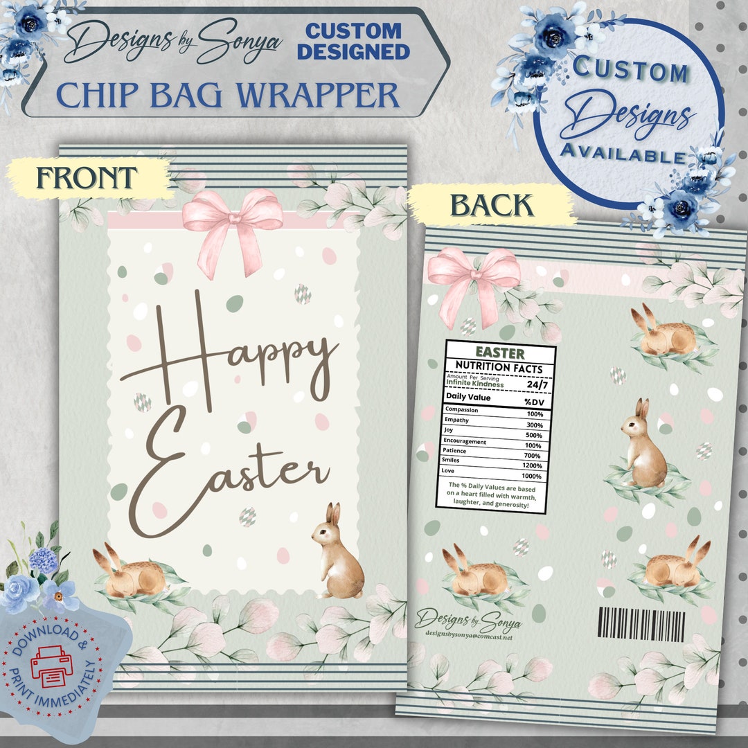 Happy Easter Chip Bag Printable, Easter Bunny Treat Bag, Kids Candy ...