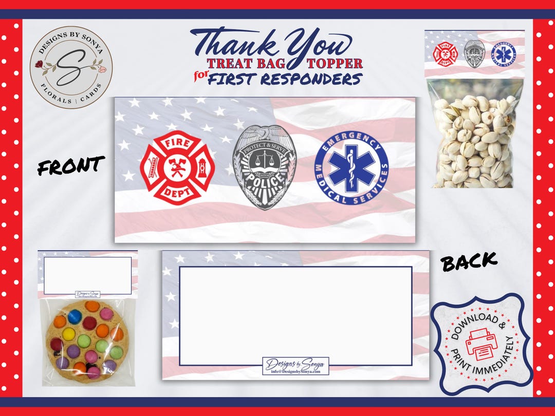 First Responders Treat Bag Topper | Printable 4"x4" Digital Download ...