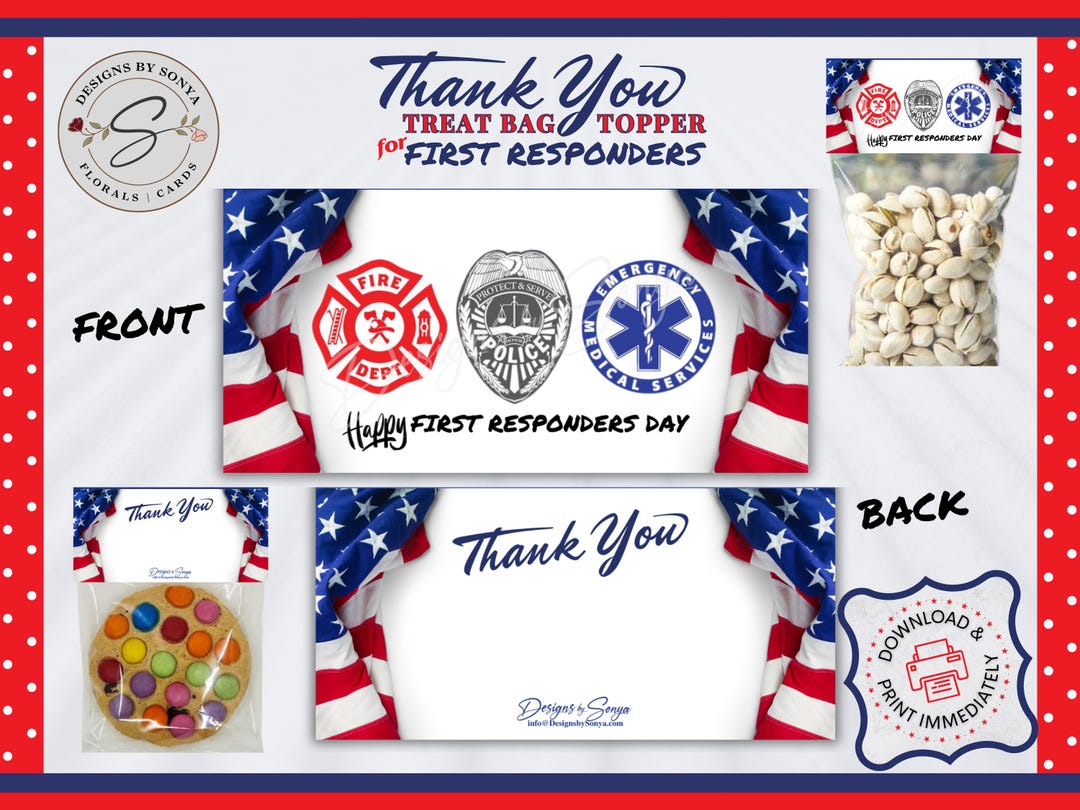 First Responders Day Treat Bag Topper Printable 4x4 Digital Download ...