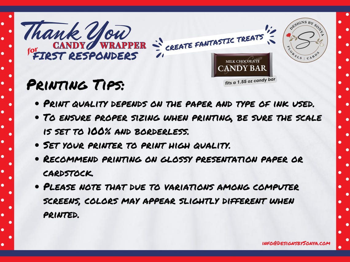 Thank You First Responder Candy Bar Wrapper Printable Appreciation Gift ...