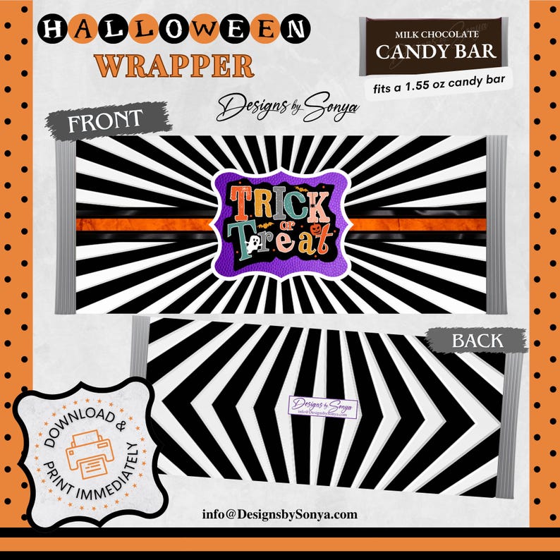 Printable Halloween Candy Bar Wrapper – Bold Black & White Stripe W ...