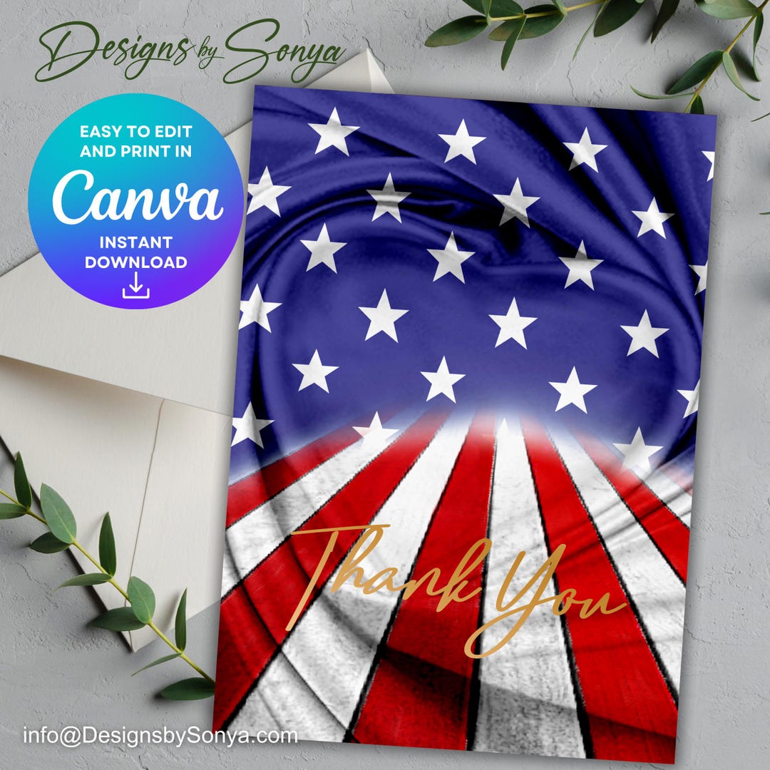 First Responder Thank You Card | Patriotic Stars Stripes | Editable ...