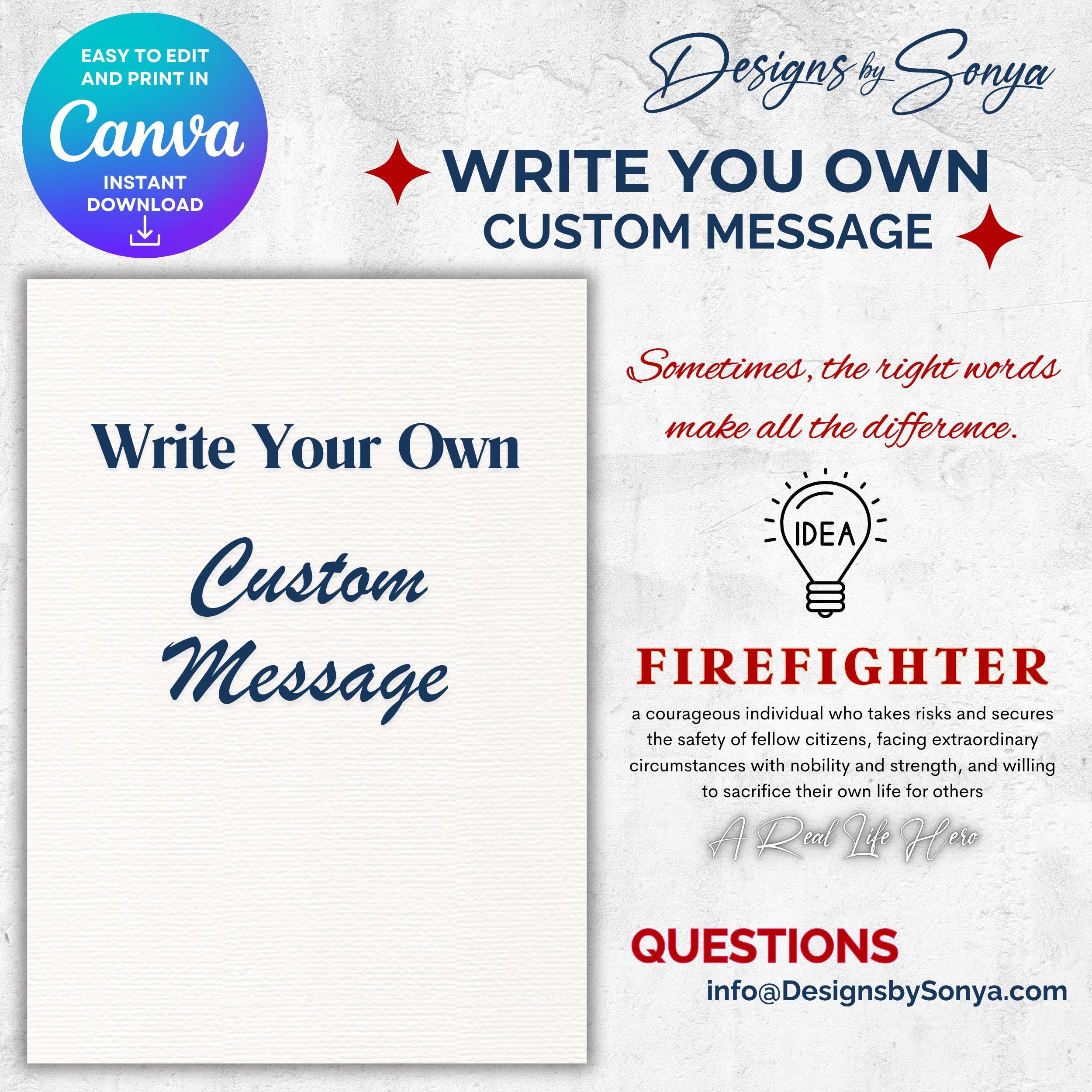 Firefighter Greeting Card With Flames | Printable Canva Template ...