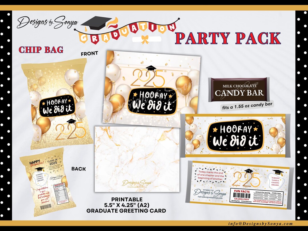 Graduation Party Pack 2025 Printable | Chip Bag Wrapper, Candy Bar ...