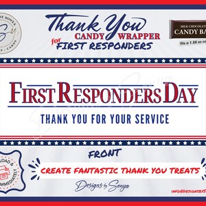 Printable First Responders Day Candy Bar Wrapper – DIY Thank You Gift ...