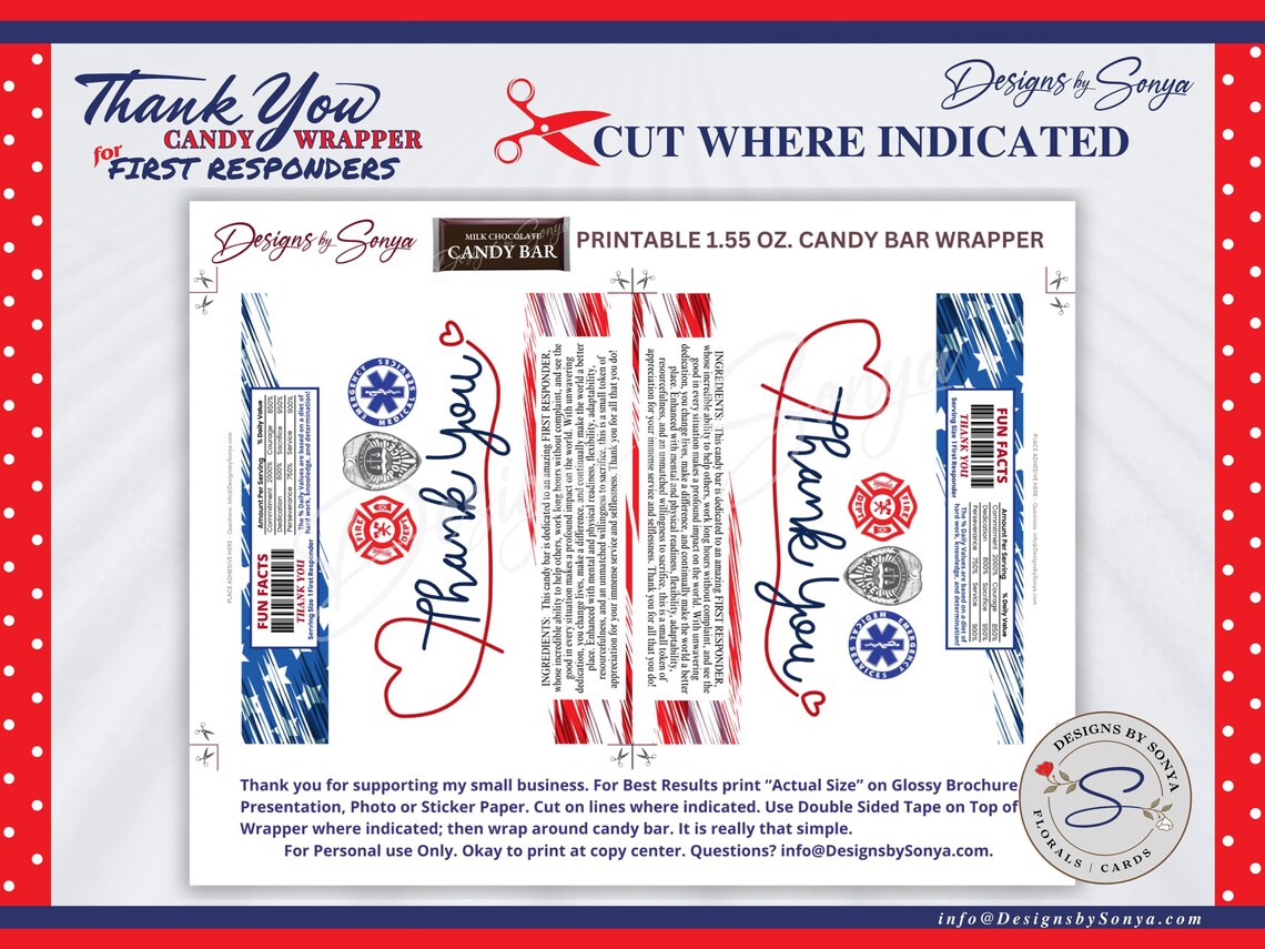Thank You First Responder Candy Bar Wrapper Printable Appreciation Gift ...