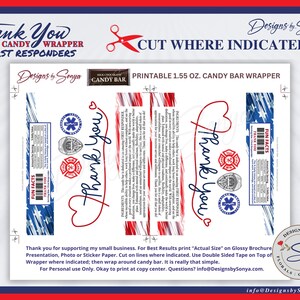 Thank You First Responder Candy Bar Wrapper Printable Appreciation Gift ...