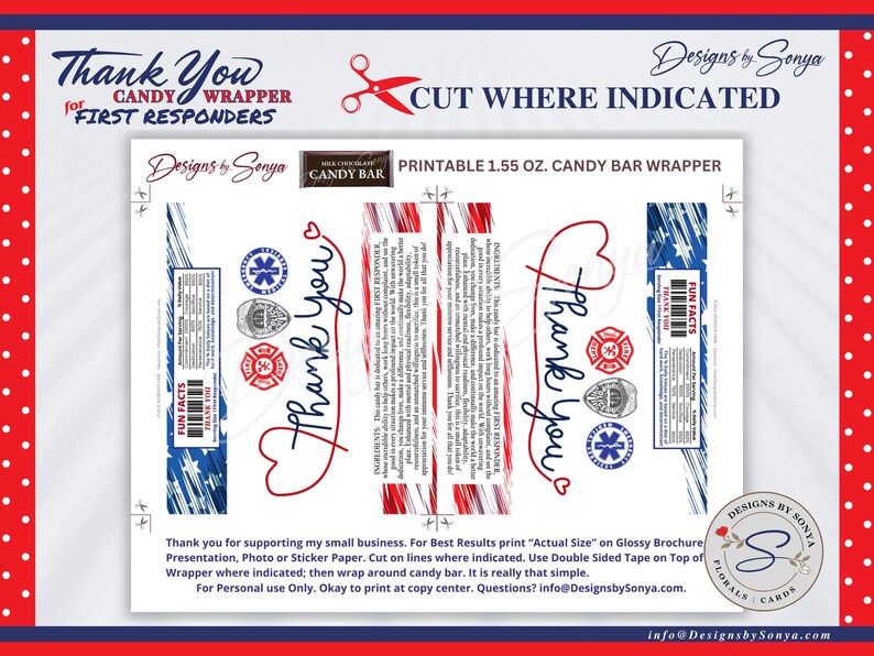 Thank You First Responder Candy Bar Wrapper Printable Appreciation Gift ...