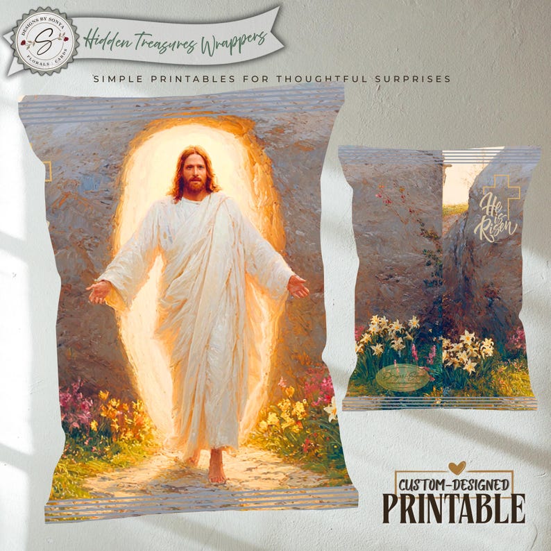 Resurrection Jesus, He is Risen Printable Chip Bag Wrapper – Christian ...