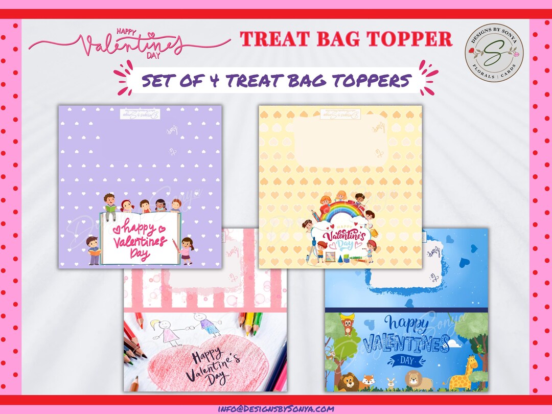 Set of 4 Valentine's Day Treat Bag Toppers Printable – DIY Candy Bag ...