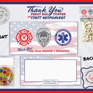 First Responders Thank You Treat Bag Topper | Printable 4"x4" Digital ...