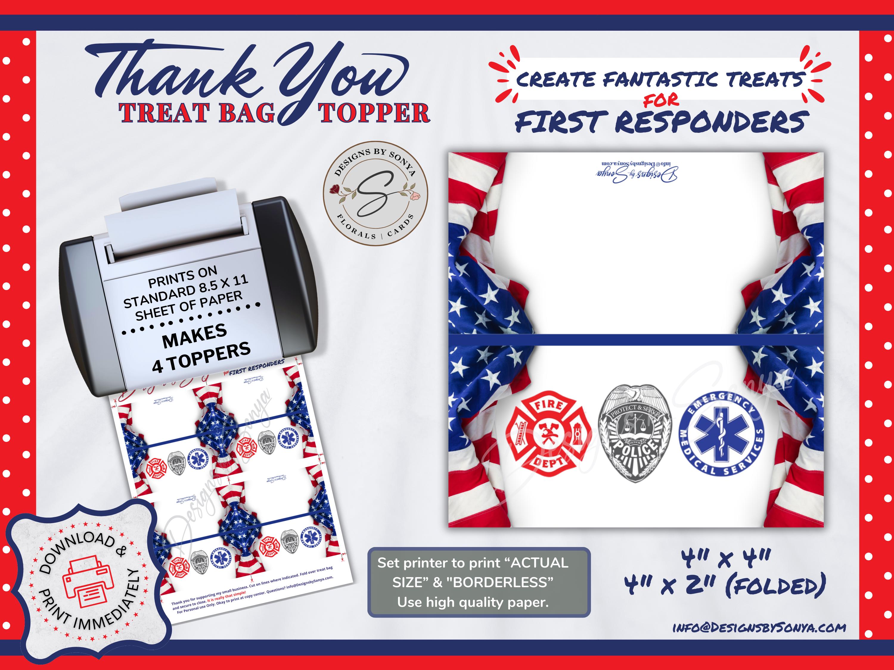 First Responders Thank You Treat Bag Topper | Printable Instant ...