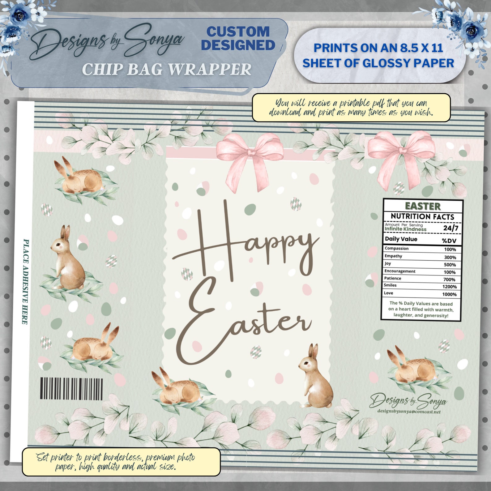 Happy Easter Chip Bag Printable, Easter Bunny Treat Bag, Kids Candy ...