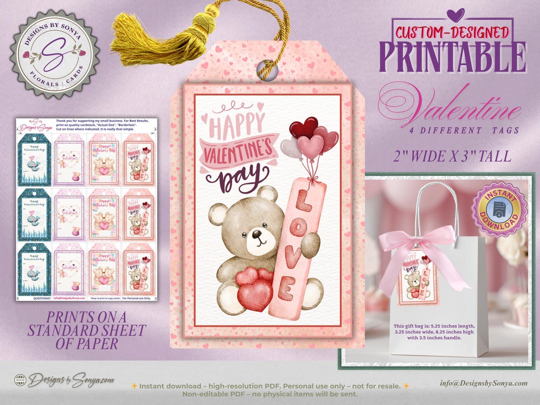 Valentine Printable Gift Tags – 4 Designs for Classroom Party Favors ...