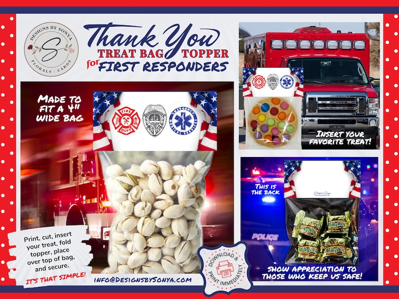 First Responders Thank You Treat Bag Topper | Printable Instant ...