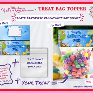 Set of 4 Valentine's Day Treat Bag Toppers Printable – DIY Candy Bag ...