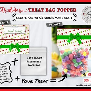 Christmas Treat Bag Topper Printable Digital Download Green Bow & Polka ...