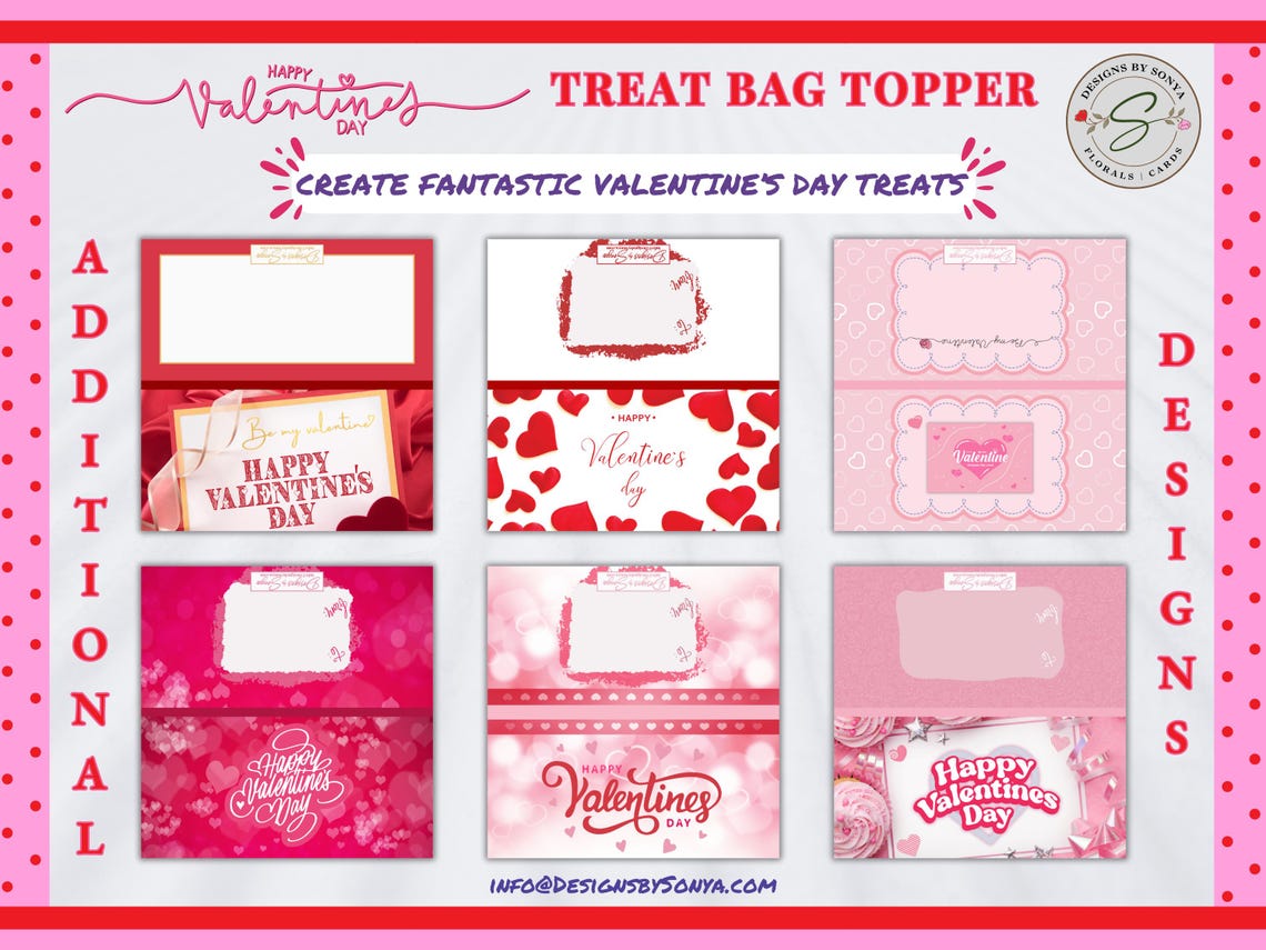Set of 4 Valentine's Day Treat Bag Toppers Printable – DIY Candy Bag ...
