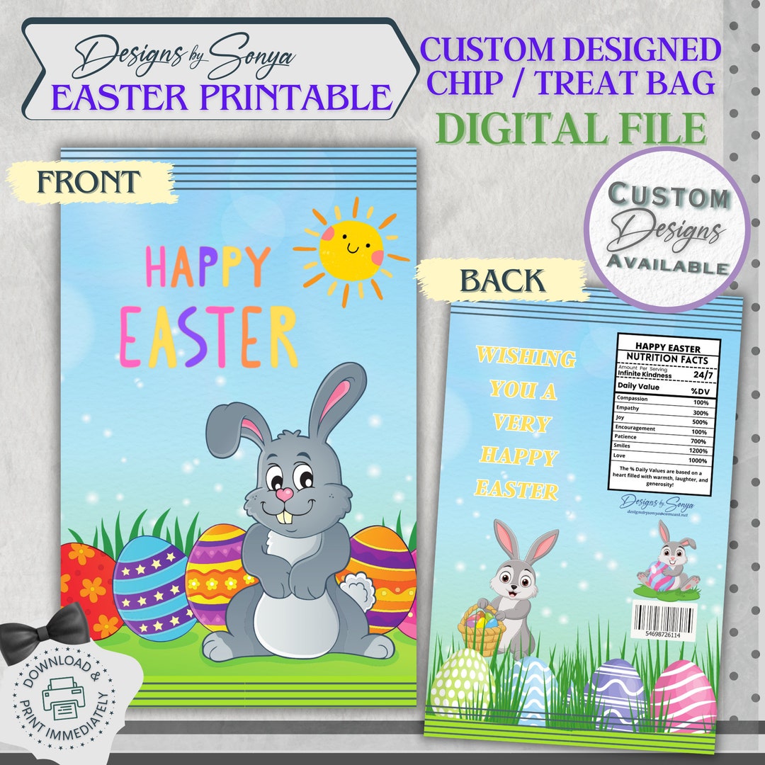 Custom Designed Easter Bunny Chip or Treat Bag Classroom Party Favor ...