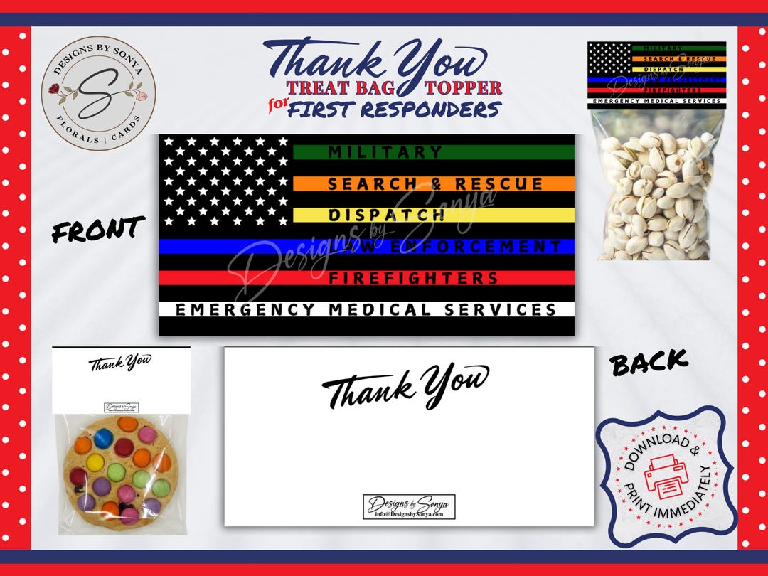 First Responders Thank You Treat Bag Topper | Printable Digital ...