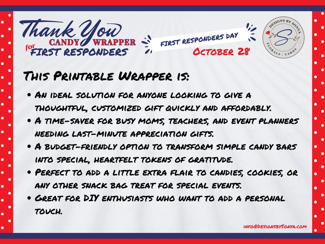 Thank You First Responder Candy Bar Wrapper Printable Appreciation Gift ...