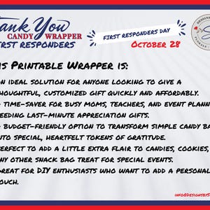 Thank You First Responder Candy Bar Wrapper Printable Appreciation Gift ...