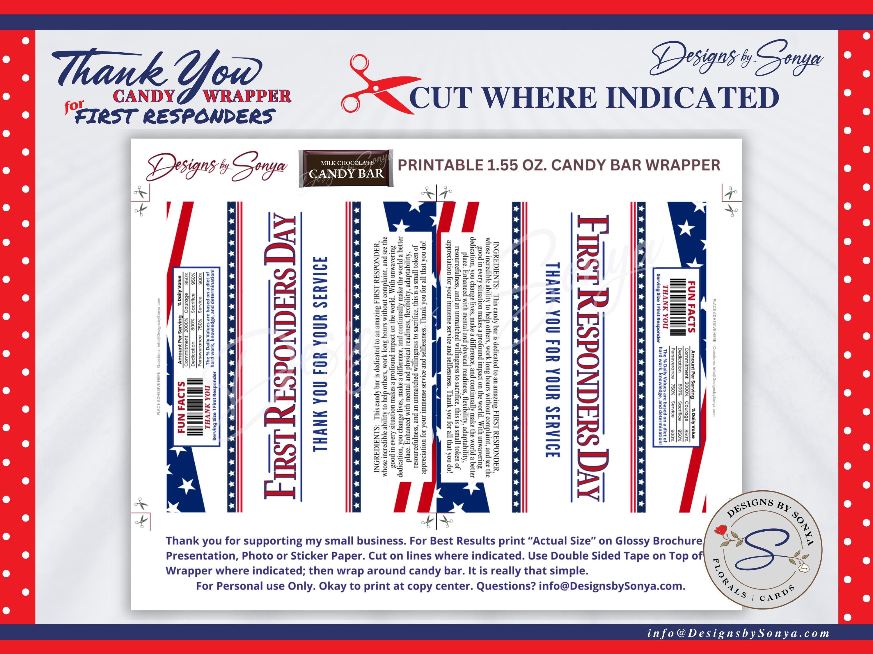 Printable First Responders Day Candy Bar Wrapper – DIY Thank You Gift ...