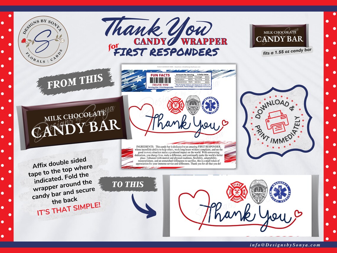 Thank You First Responder Candy Bar Wrapper – Printable Appreciation ...