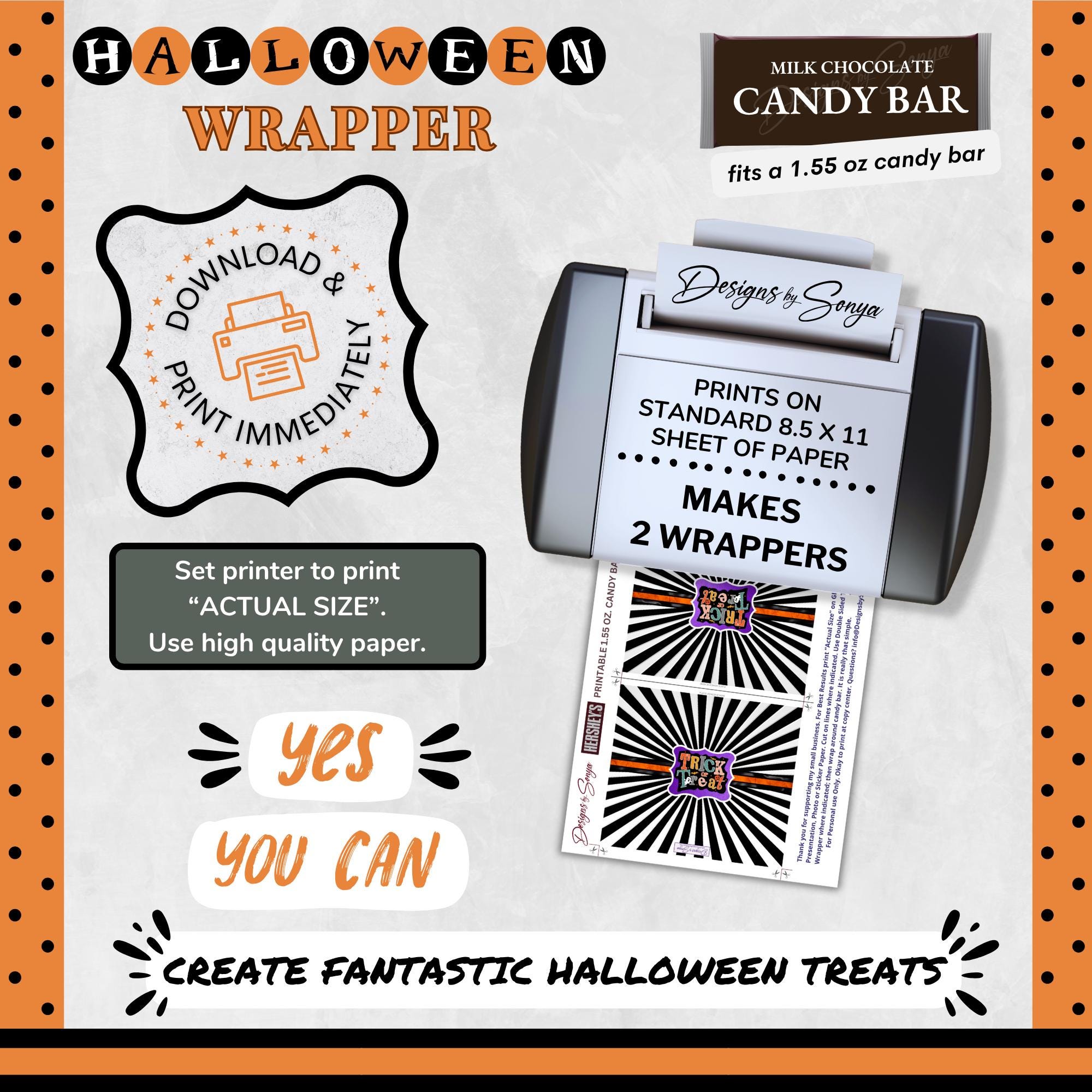 Printable Halloween Candy Bar Wrapper – Bold Black & White Stripe W ...