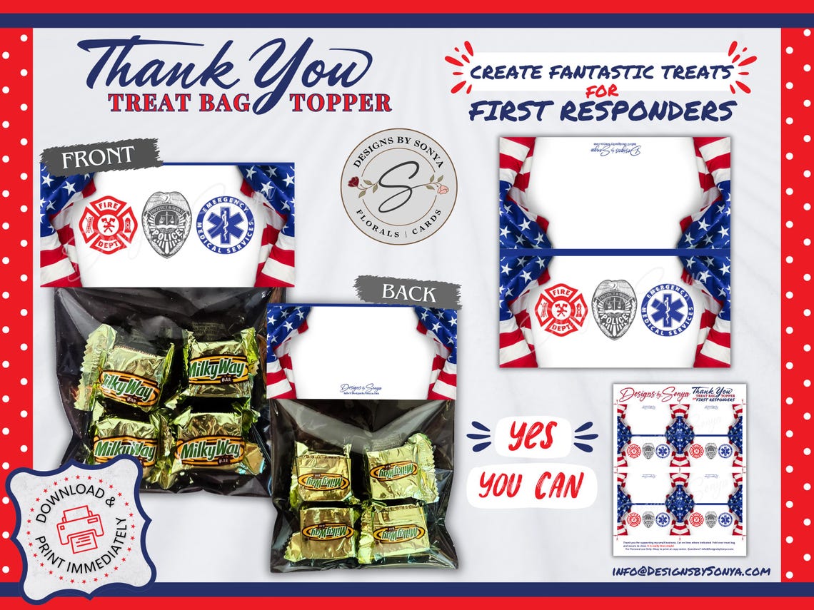 First Responders Thank You Treat Bag Topper | Printable Instant ...